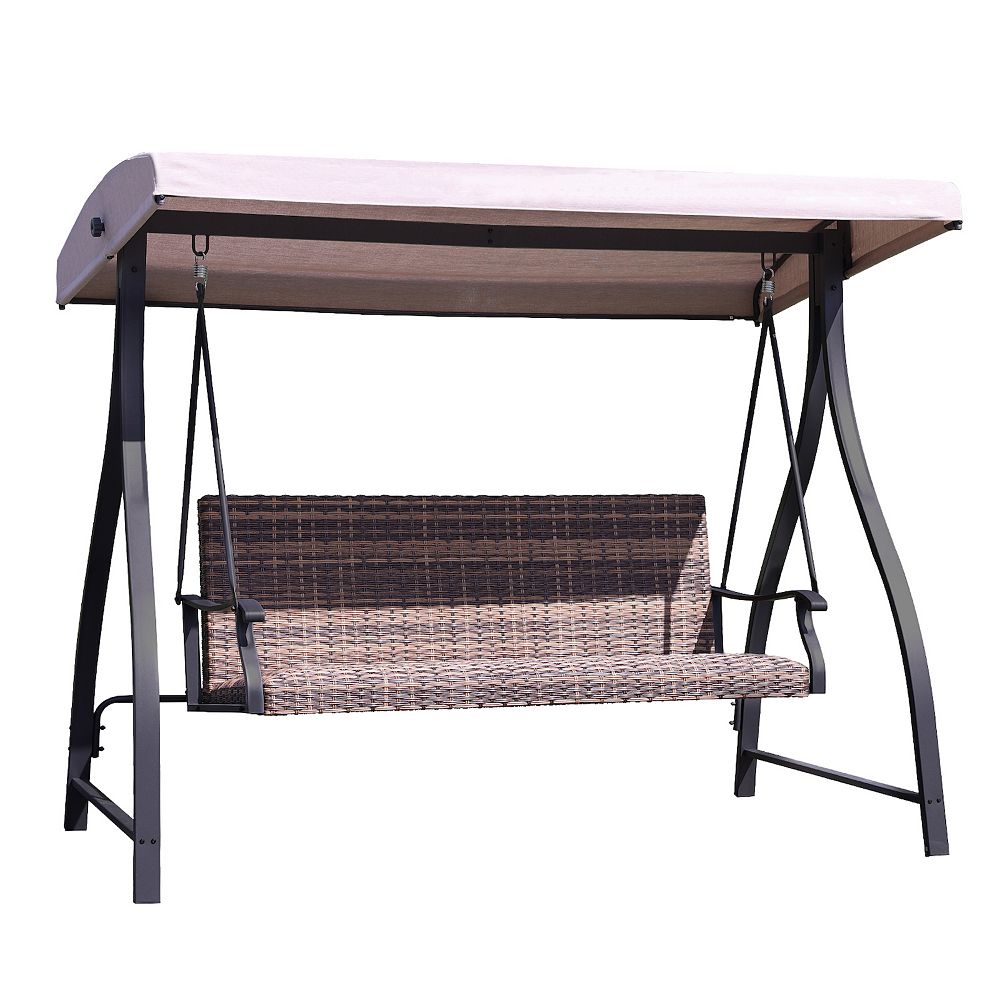 Aoodor 3-Seat Outdoor Rattan Patio Swing with Adjustable Canopy, Built ...