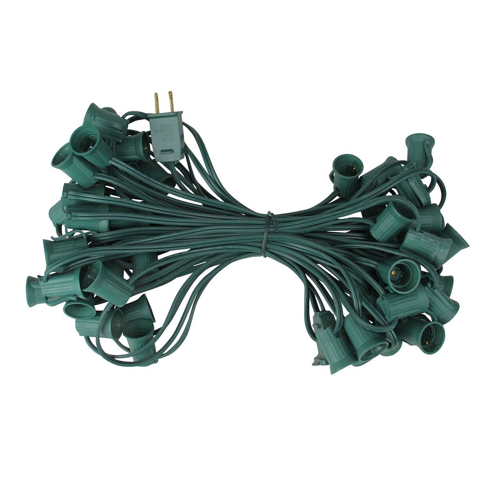 50' Green Commercial C9 Christmas Light Socket Set