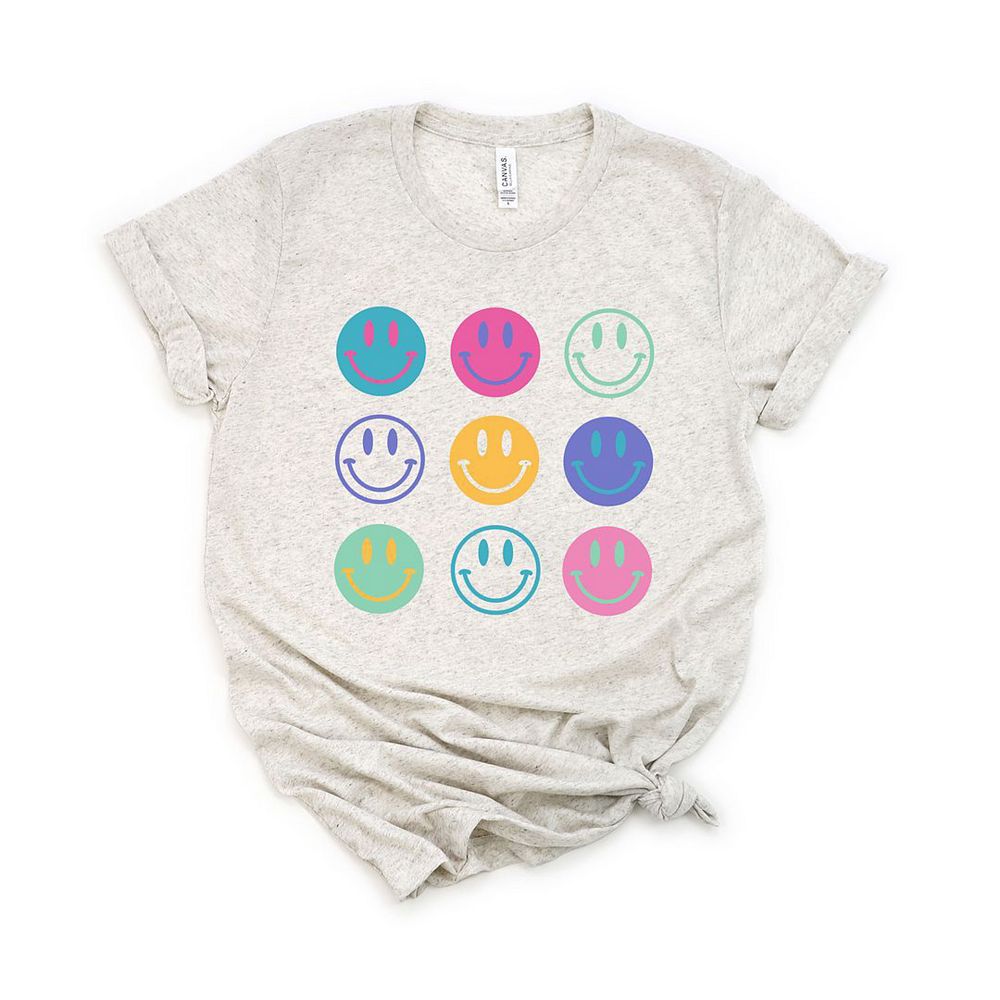 Stacked Smiley Faces Short Sleeve Graphic Tee