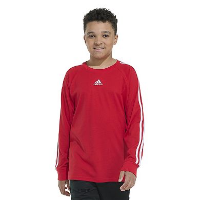 Boys 8-20 adidas 3-Stripe Raglan Long Sleeves Tee in Regular & Plus Size