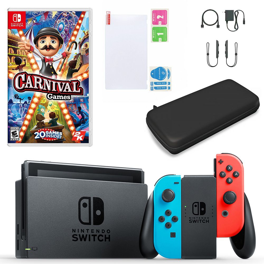 Nintendo Switch in Neon with Carnival Games and Accessories