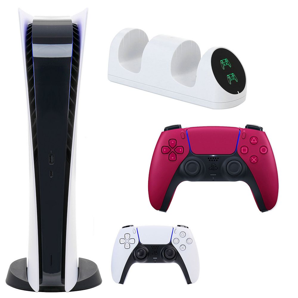 PS5 Digital Console with Extra Red Dualsense Controller and Dual ...