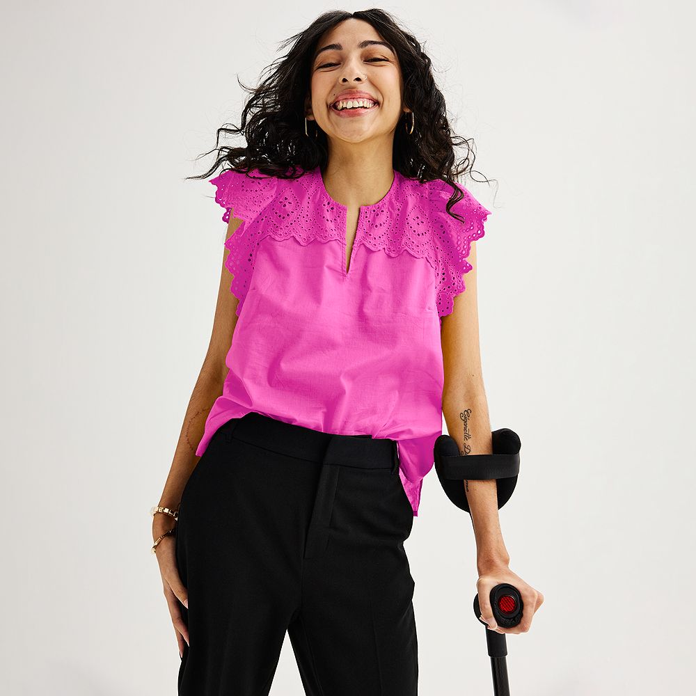 Women's Nine West Adaptive Easy Dressing Lacey Flutter Sleeve Top