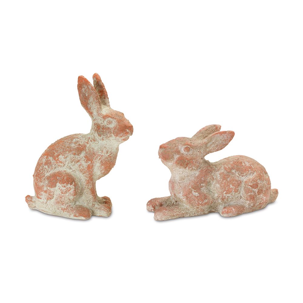 Melrose 2-Piece Distressed Garden Rabbit Statue Table Decor