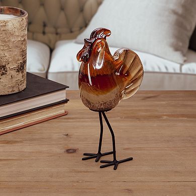 Everyday Decor Light Brown Glass Rooster Table Decor