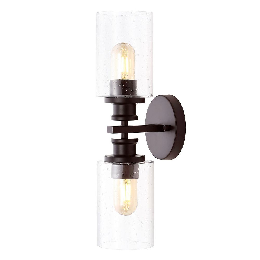 Jules Edison Cylinder Iron/Seeded Glass Farmhouse Contemporary LED Wall ...