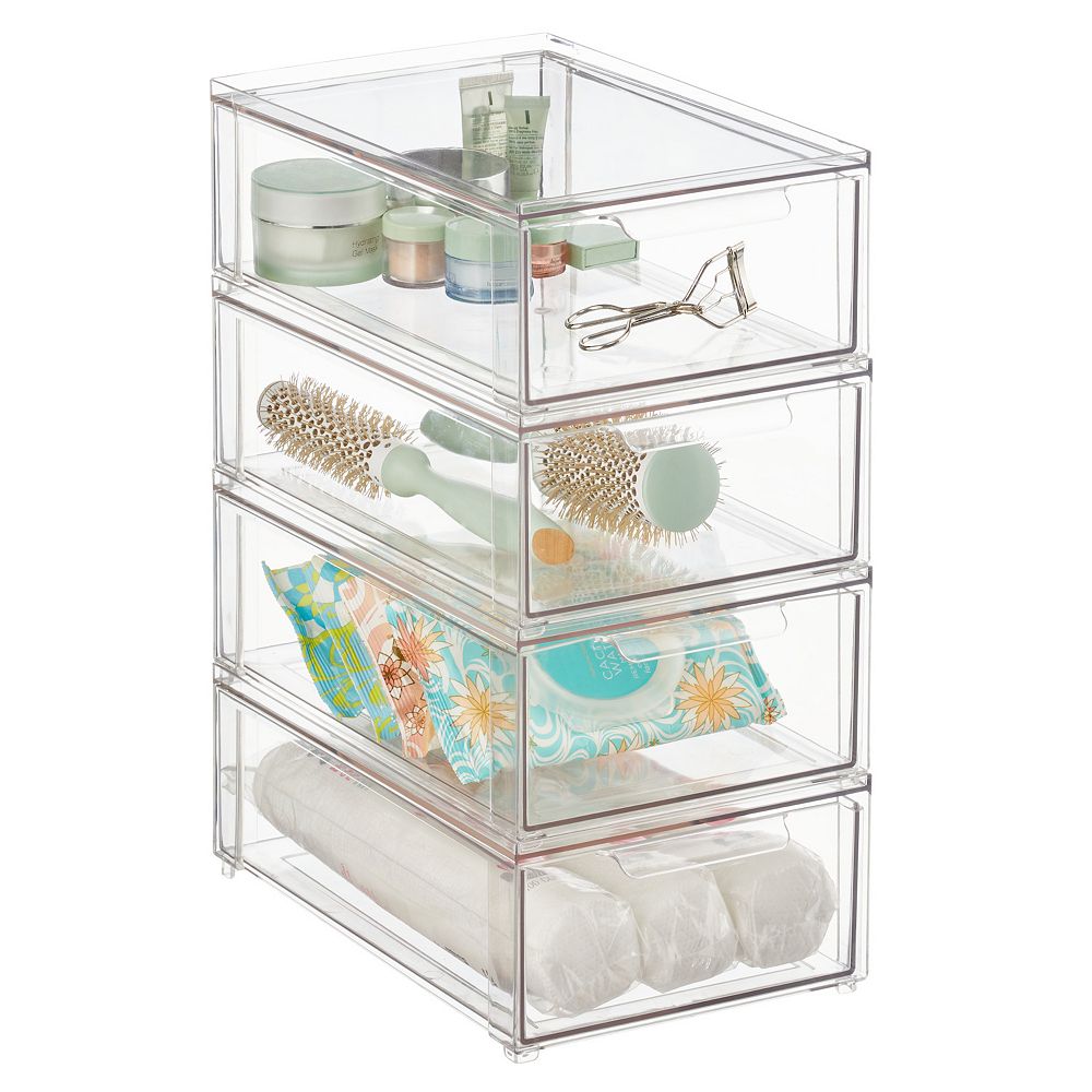 mDesign Plastic Stackable Bathroom Storage Organizer with Drawer, 4 ...