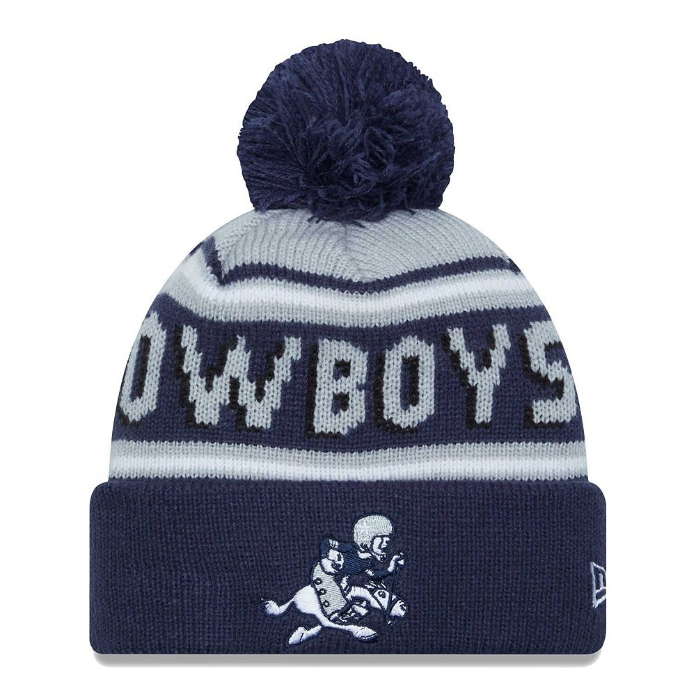 Men's New Era Navy Dallas Cowboys Retro Joe Main Cuffed Knit Hat with Pom