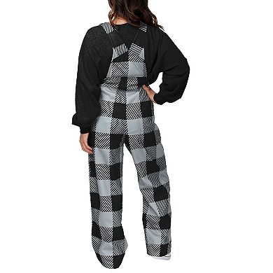 Women's FOCO Black Las Vegas Raiders Big Logo Plaid Overalls