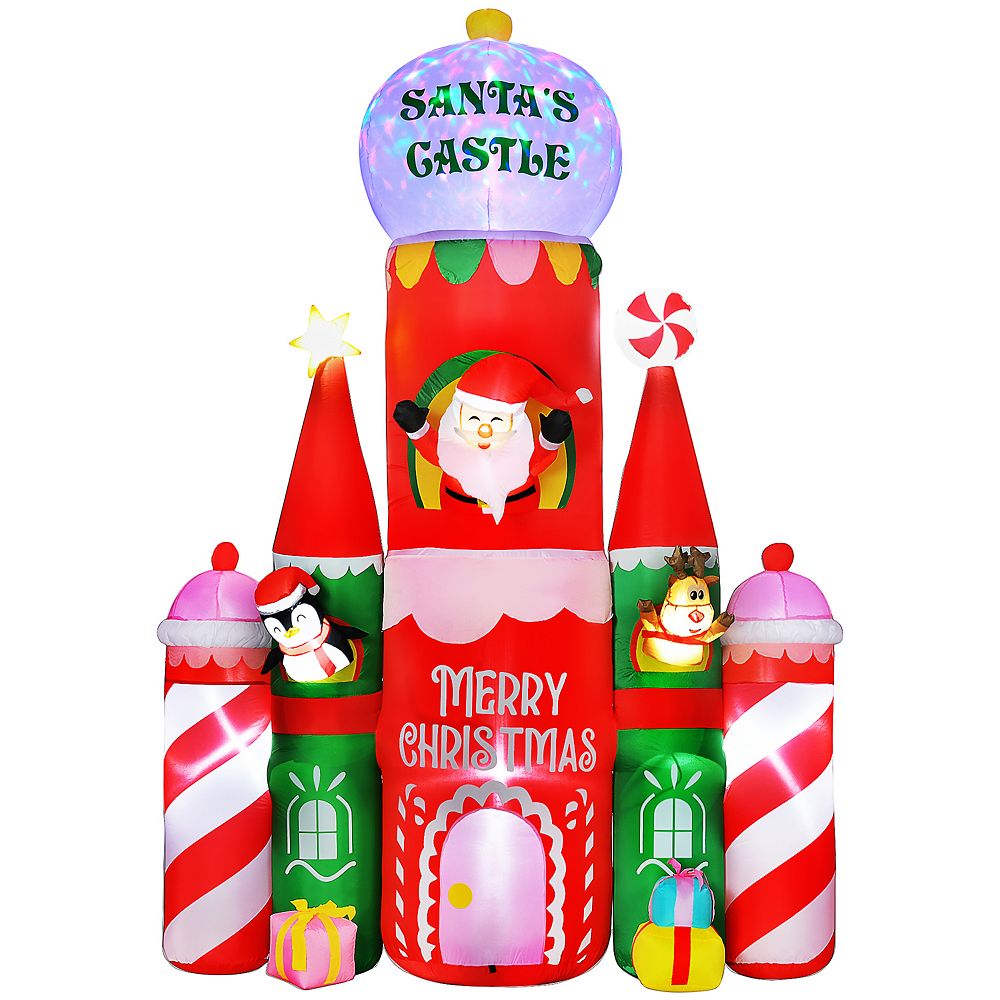 HOMCOM 118" Giant Christmas Inflatables Candy Castle with Flashing Light
