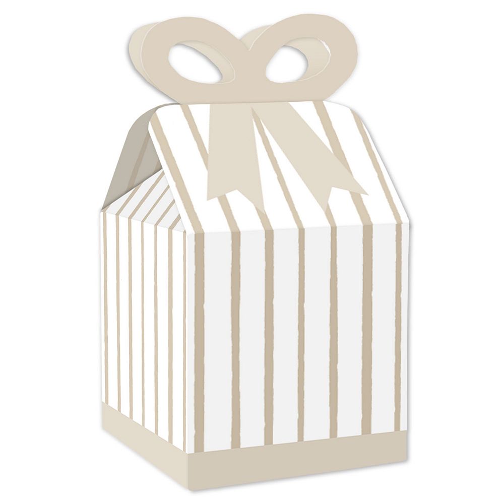 Big Dot Of Happiness Tan Stripes - Square Gift Boxes - Simple Party Bow ...