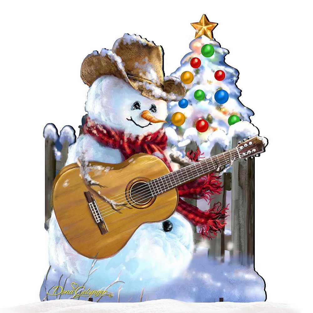 32-Inch Guitar Rocker Snowman Christmas Outdoor Scene Handcrafted ...
