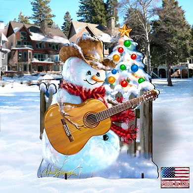 32-Inch Guitar Rocker Snowman Christmas Outdoor Scene Handcrafted ...