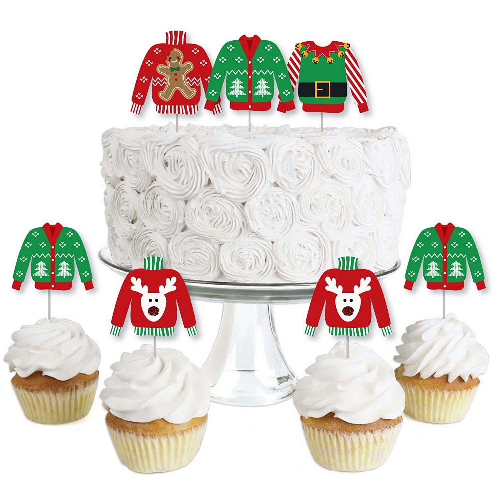 Big Dot Of Happiness Ugly Sweater - Cupcake Toppers Christmas Party ...