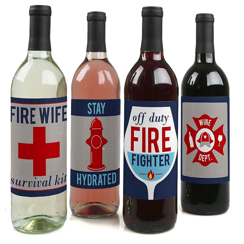 Big Dot Of Happiness Fired Up Fire Truck - Firefighter Party Wine ...