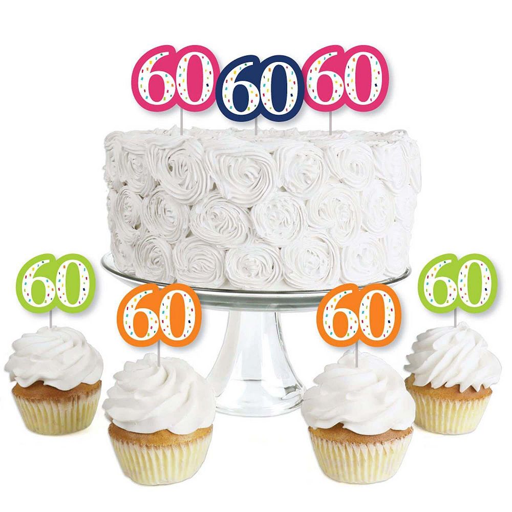 Big Dot Of Happiness 60th Birthday - Cheerful Dessert Cupcake Toppers ...
