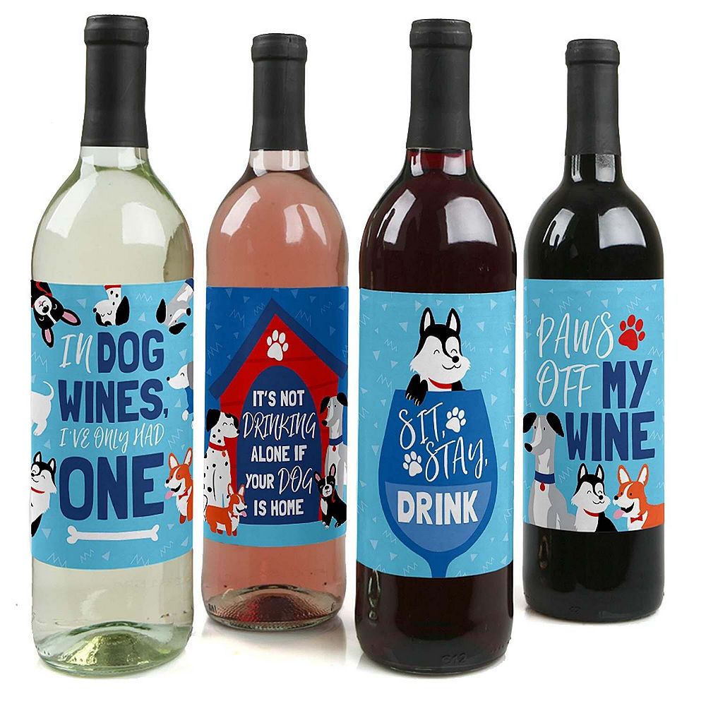 Big Dot Of Happiness Pawty Like A Puppy - Dog Party Decor - Wine Bottle ...