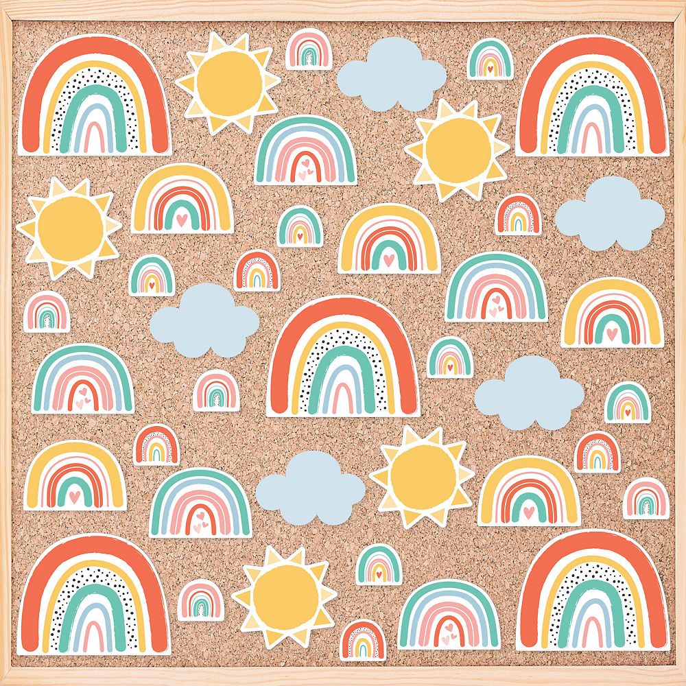 Big Dot Of Happiness Pastel Boho Rainbow - Classroom Bulletin Board Cut ...