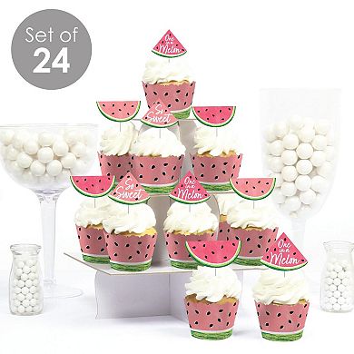 Big Dot Of Happiness Sweet Watermelon Decor - Cupcake Wrappers & Treat Picks Kit 24 Ct