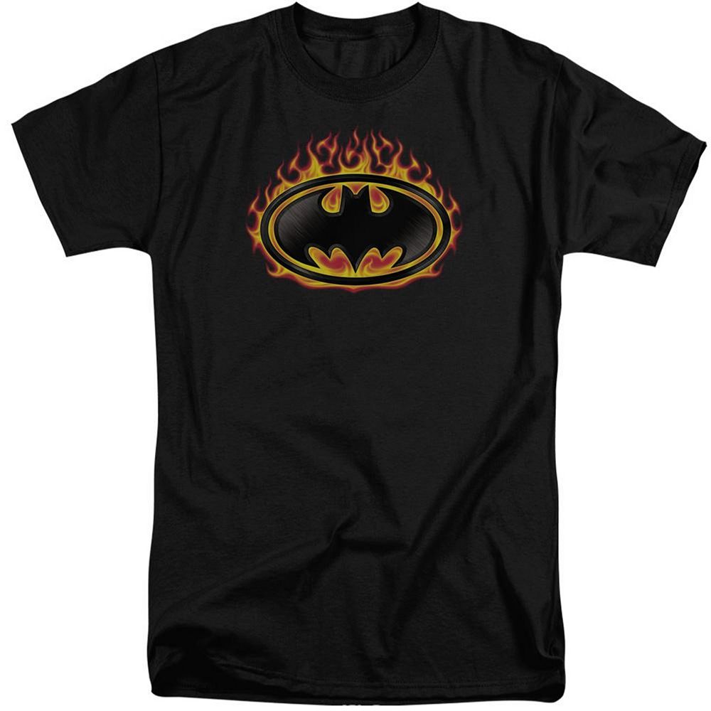 Batman Bat Flames Shield Short Sleeve Adult Tall T-shirt