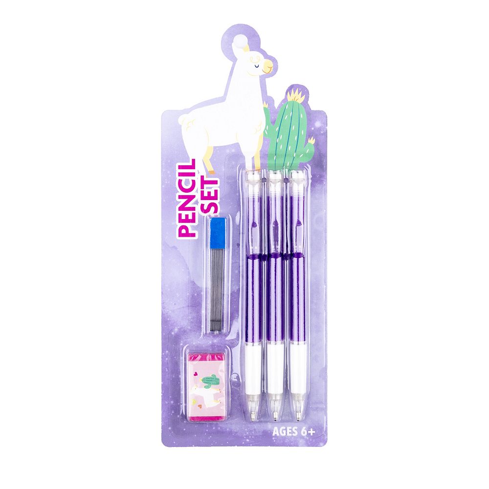 Pulsar 3-Piece Llama Print Eraser, Mechanical Pencil & Refill Set