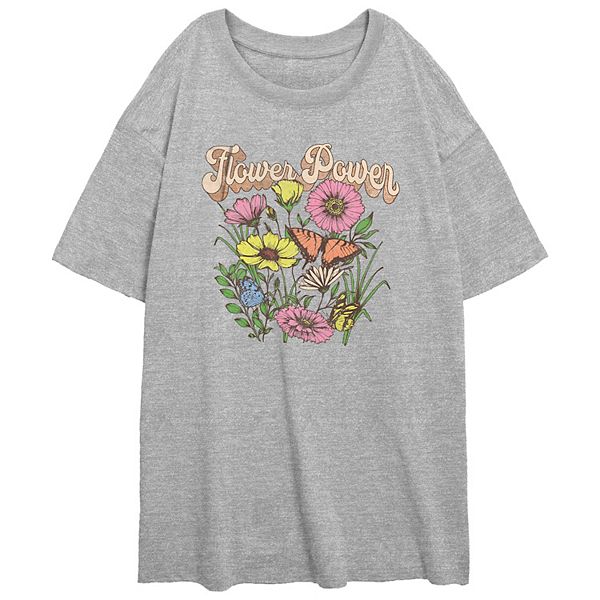 Juniors' Flower Power Poster Oversized Graphic Tee