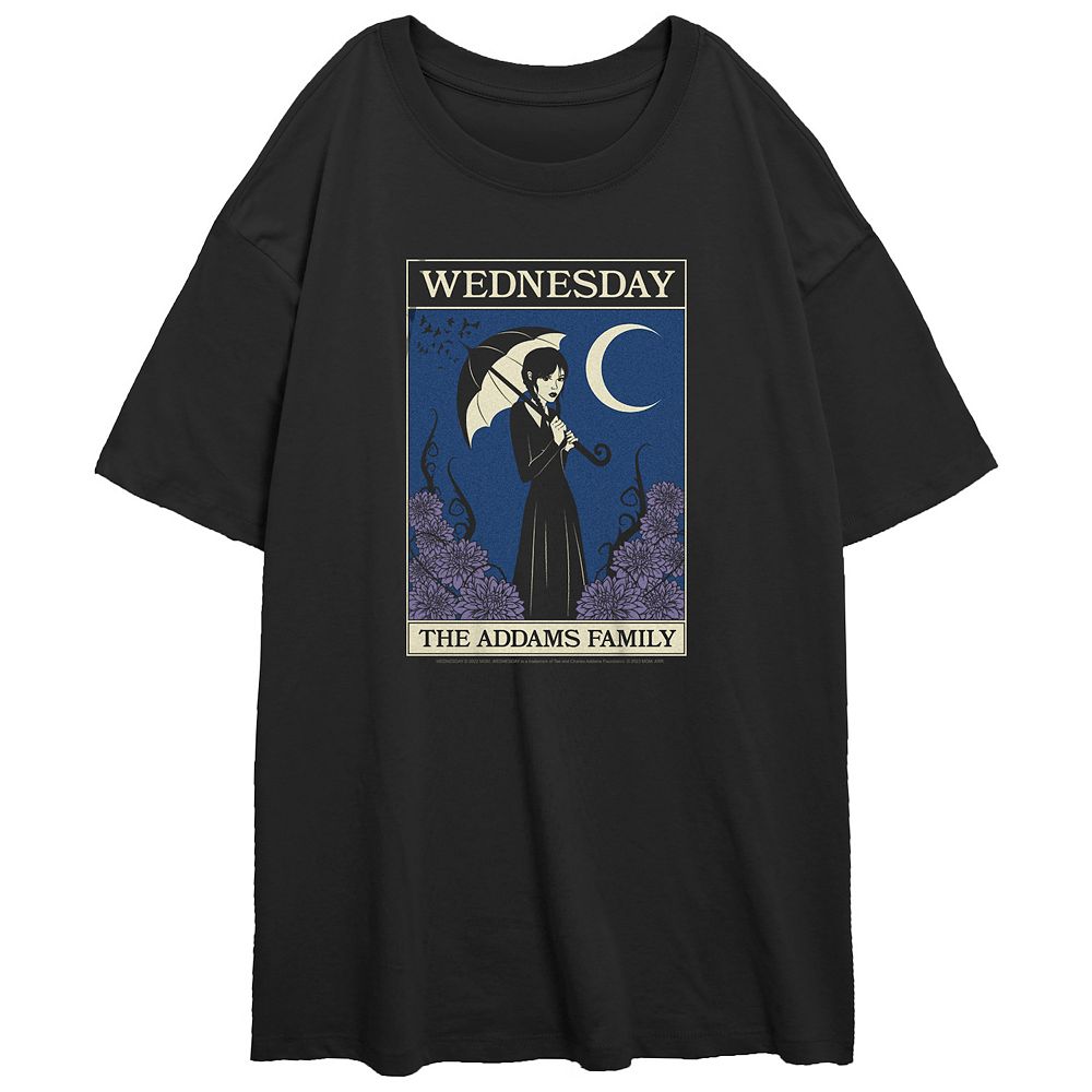 Juniors' Wednesday The Addams Family Tarot Card Oversized Tee