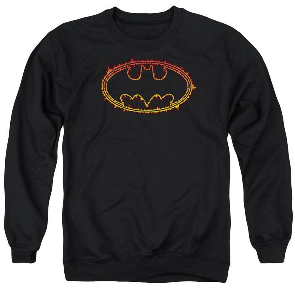 Batman Flame Outlined Logo Adult Crewneck Sweatshirt
