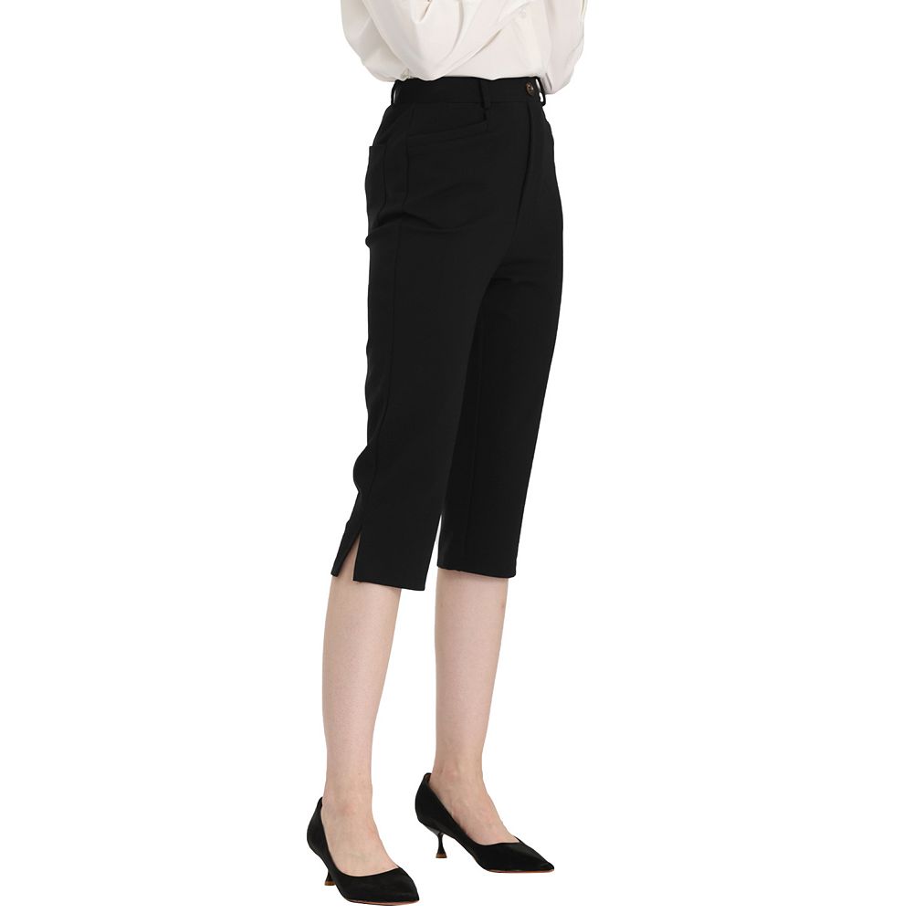 Work Women's High-waisted Cropped Slim Split Capris Pants