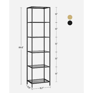 6-tier Glass Shelf, Standing Glass Bookshelf, Narrow Bookcase With ...