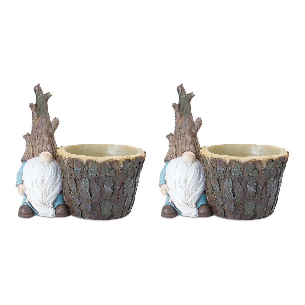 Melrose Faux Tree Trunk Gnome Planter Table Decor 2-piece Set