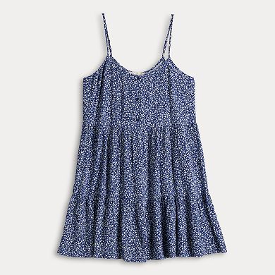 Juniors' Pink Republic V-Neck Button Front Tiered Mini Dress