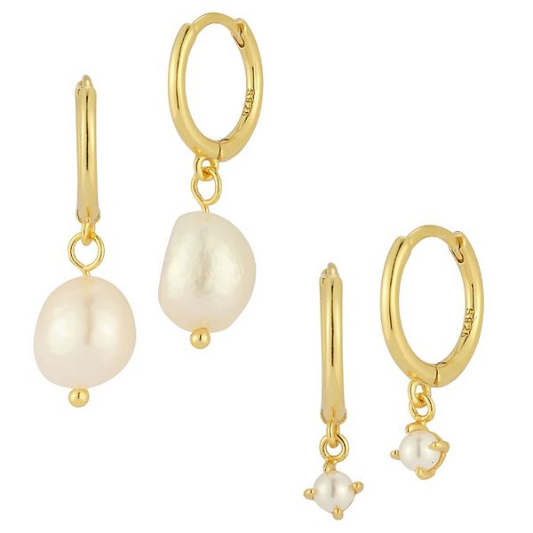 Sunkissed Sterling Sterling Silver Freshwater Cultured Pearl Huggie Hoop Earring Duo Set