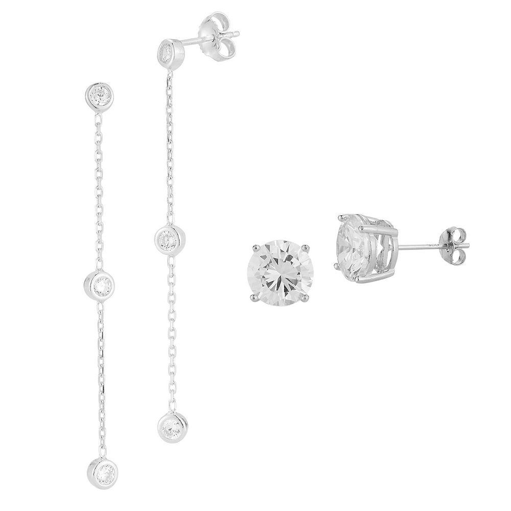 Sunkissed Sterling Sterling Silver Cubic Zirconia Drop & Stud Earring Duo Set
