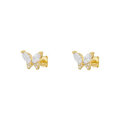 PRIMROSE 18k Gold Over Silver Polished Pave Cubic Zirconia Butterfly Stud Earrings