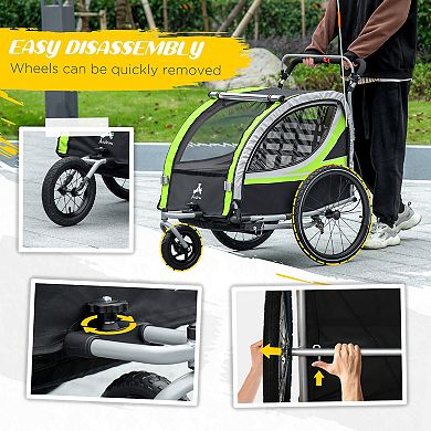 Aosom Bike Trailer For Kids, 3-in-1 Running Stroller, Jogging Cart, Green