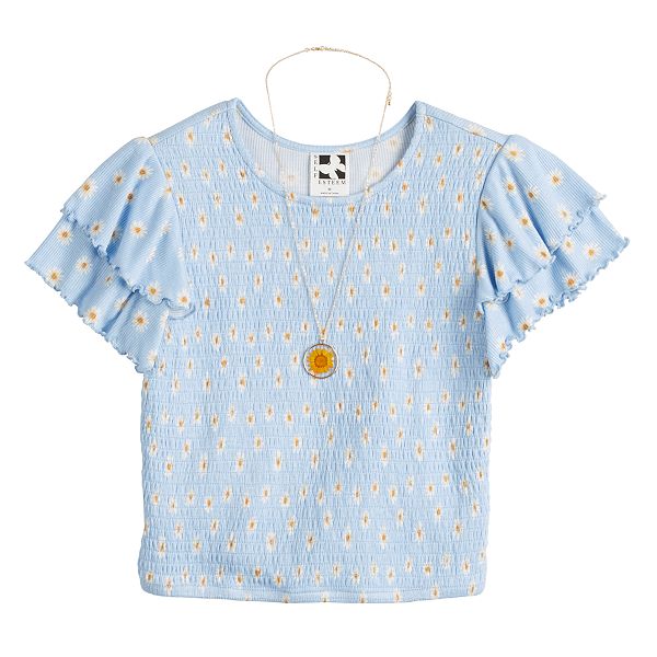 Girls 7-16 Self Esteem Double Flutter Sleeve Smocked Front Tee