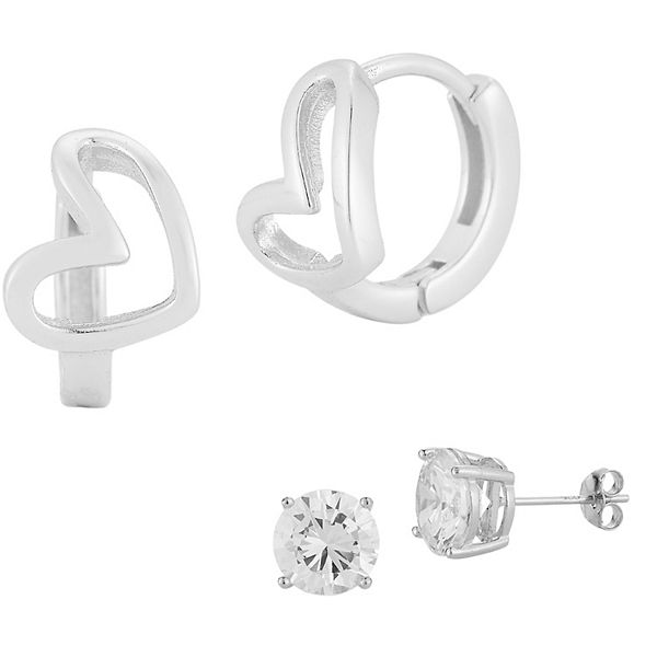 Sunkissed Sterling Sterling Silver Open Heart Huggie Hoop Earring Duo Set
