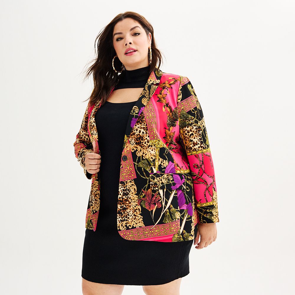 Plus Size INTEMPO Printed Boyfriend Blazer