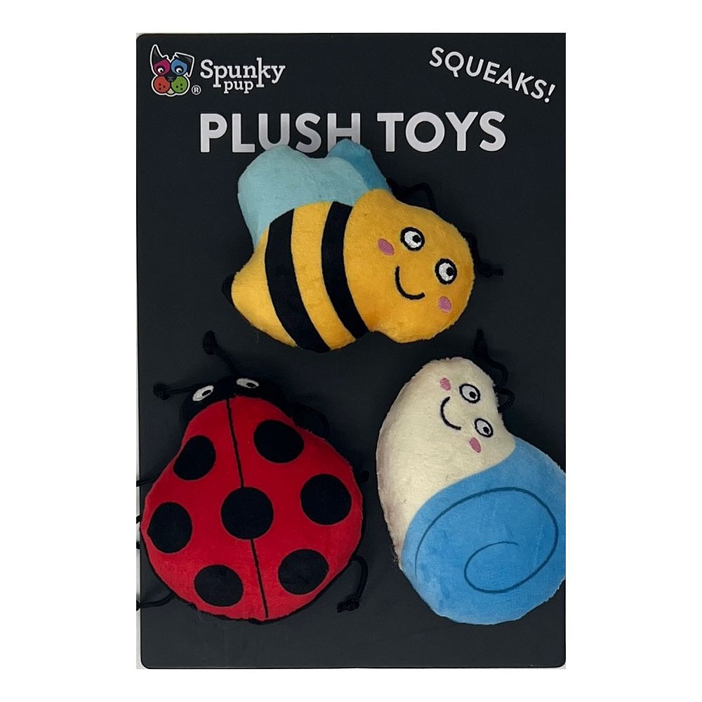 Spunky Pup Spring 3-Pack Plush Dog Toys with Bumblebee, Snail, & Ladybug