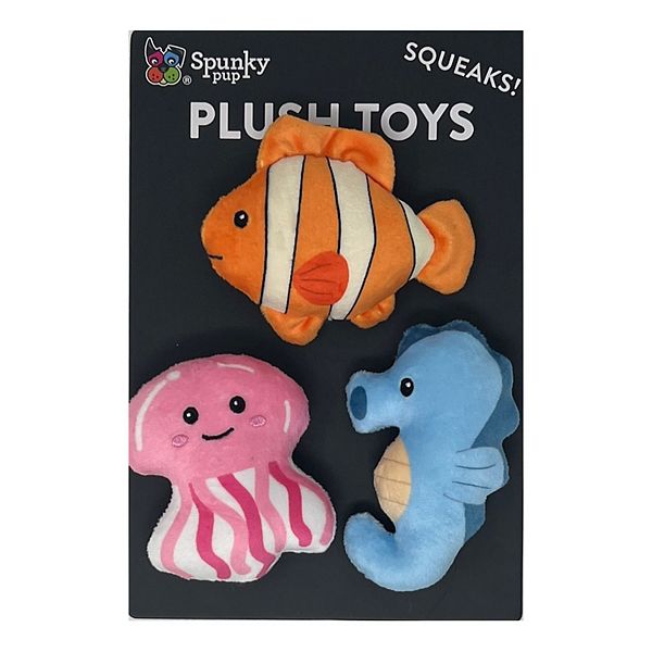 Spunky Pup Summer 3-Pack Plush Dog Toys with Clownfish, Seahorse ...