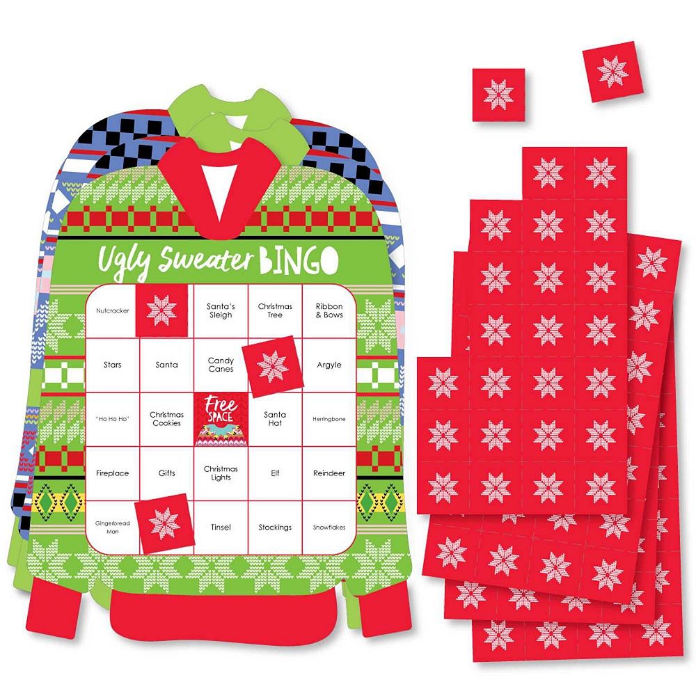 Big Dot Of Happiness Wild & Ugly Sweater Party - Christmas Shaped Bingo ...
