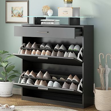 Merax Free Standing Shoe Rack With Led Light For Hallway