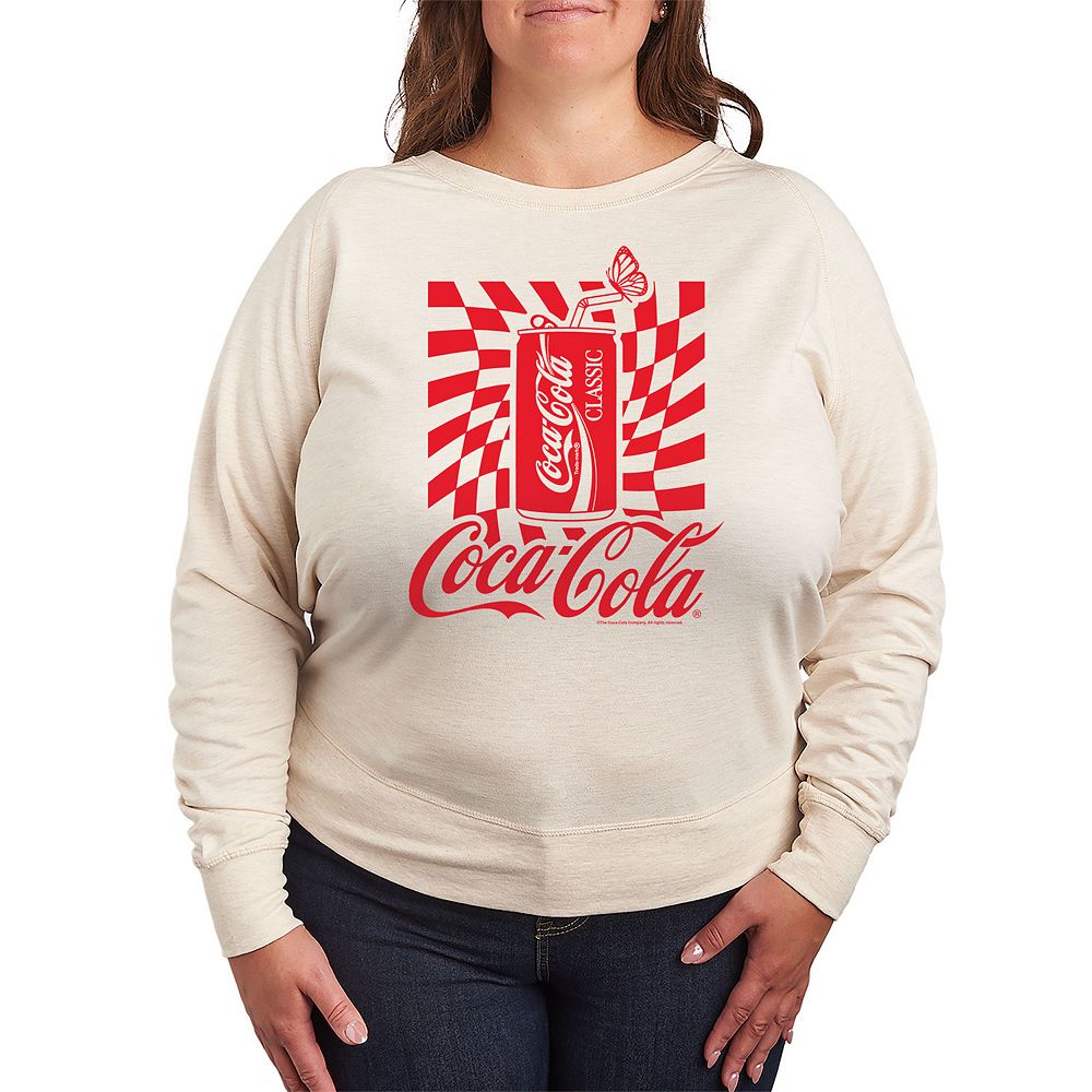 Plus Size Coca-Cola Warped Grid With Can French Terry Long Sleeve Tee
