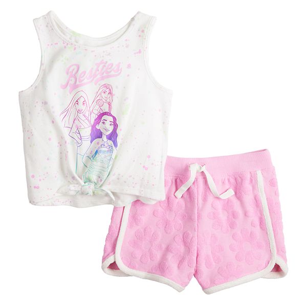 Disney Princesses Baby & Toddler Girl Tie Front Tank Top & Terry Shorts ...
