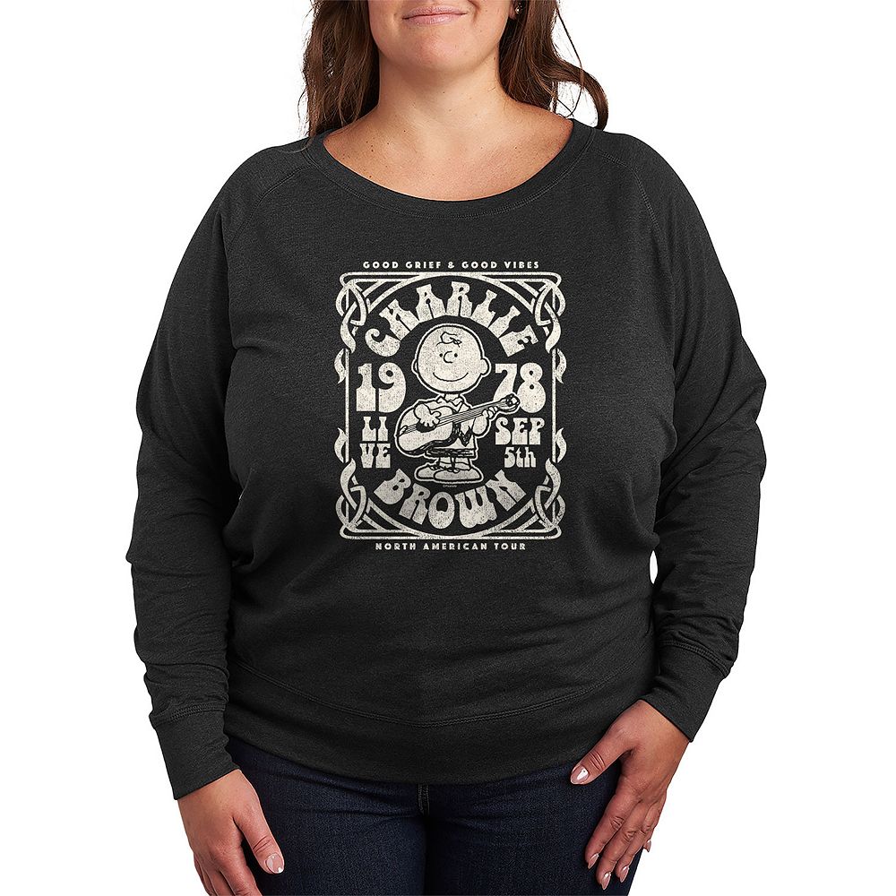 Plus Size Peanuts Charlie Brown Tour French Terry Long Sleeve Tee