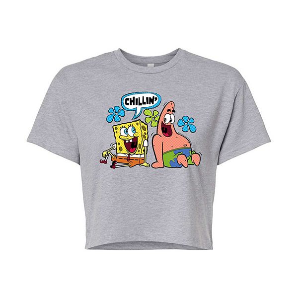 Juniors' Spongebob Chillin' Cropped Graphic Tee