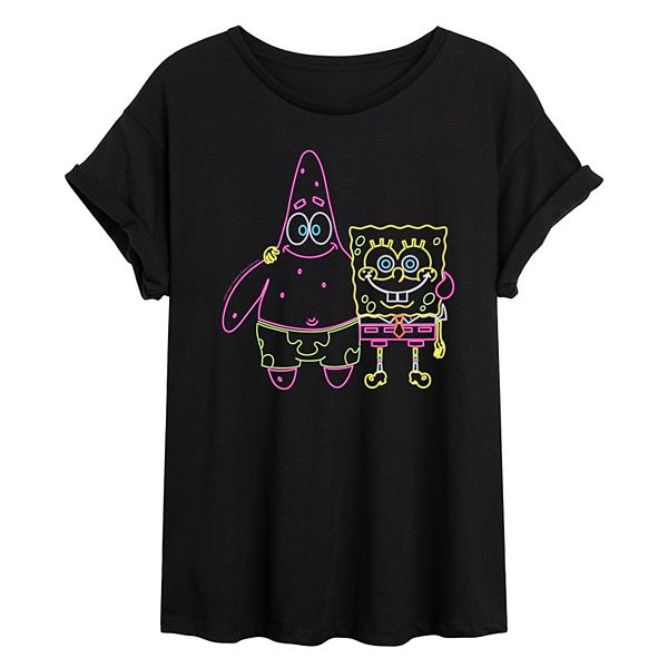Juniors' Spongebob Neon Patrick & Spongebob Graphic Tee