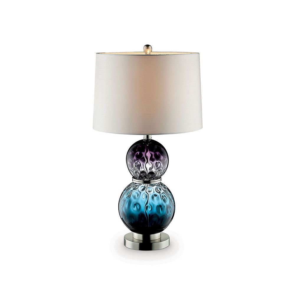 Table Lamp with Stacked Ball Base and Round Tier Support, Blue and Purple