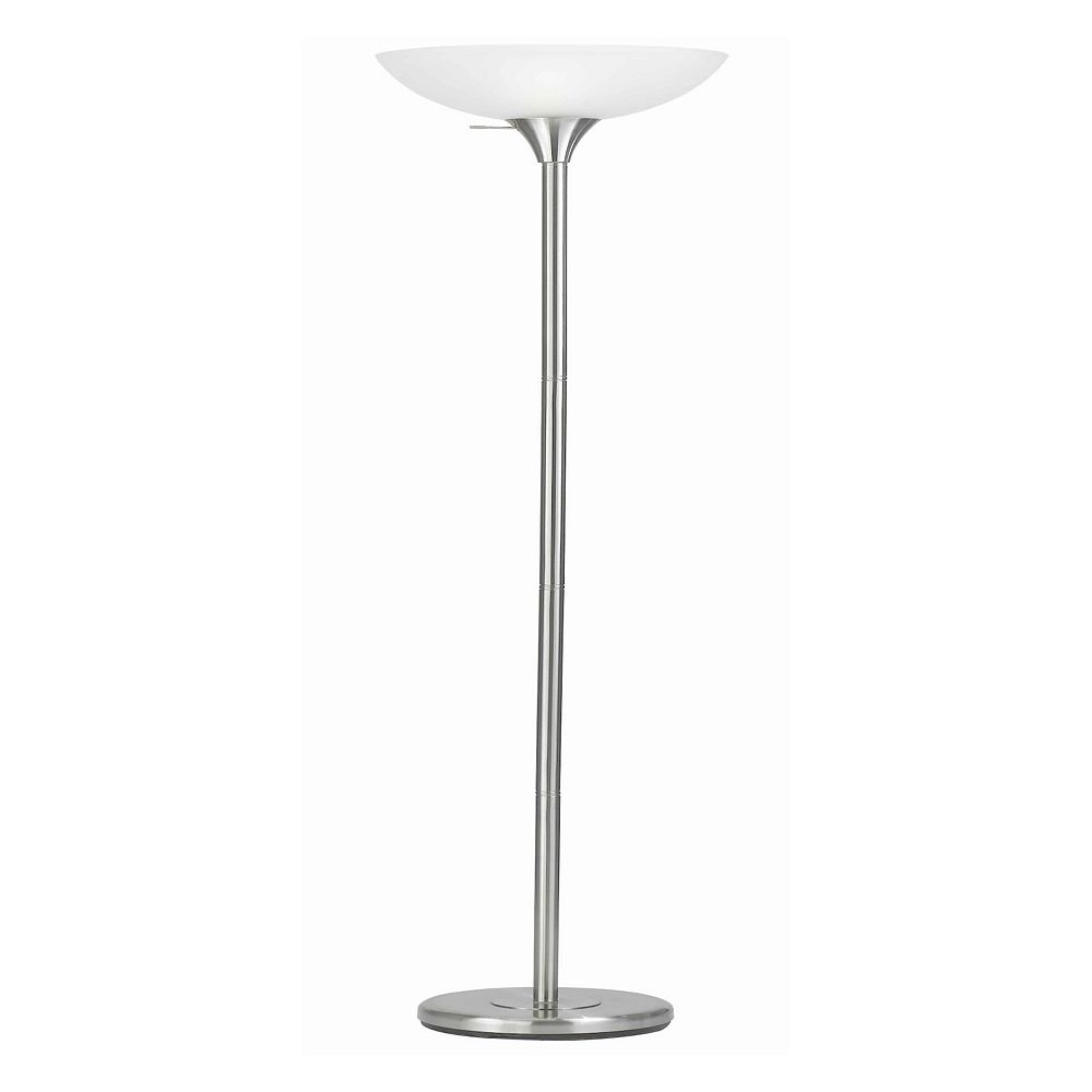 3 Way Torchiere Floor Lamp with Frosted Glass shade and Stable Base, White